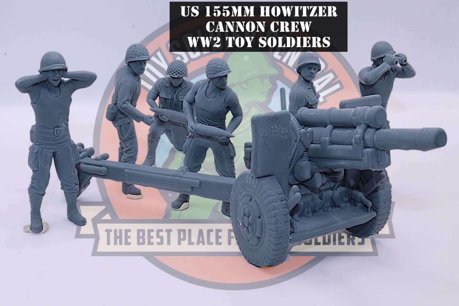 WW2 US Howitzer Cannon And Crew Toy Soldier Set